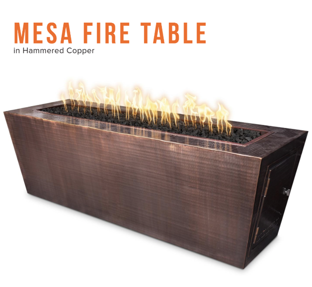 60" Mesa Rectangle Fire Table in Hammered Copper by The Outdoor Plus ...
